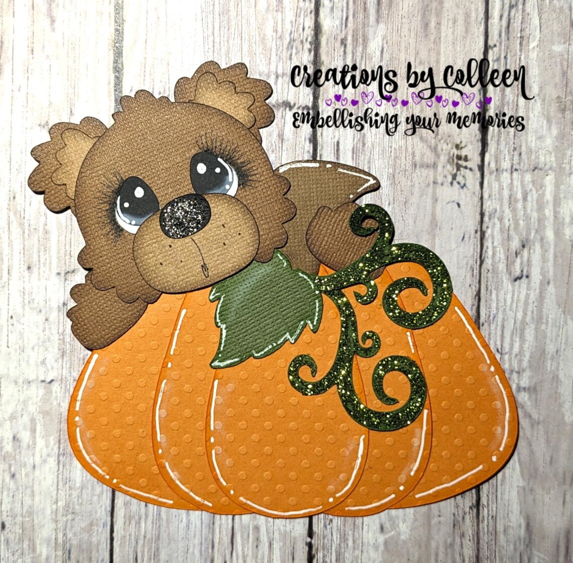 Pumpkin Peeking Bear Fall Boy Girl Premade Paper Piecing Scrapbooking ...