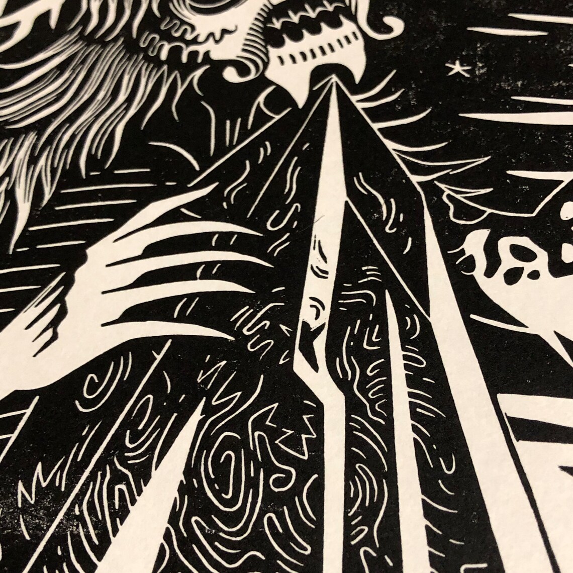 Linocut - Dagon - White Paper, Large Format 42 X 64 Cm, Cthulhu Myth - Etsy