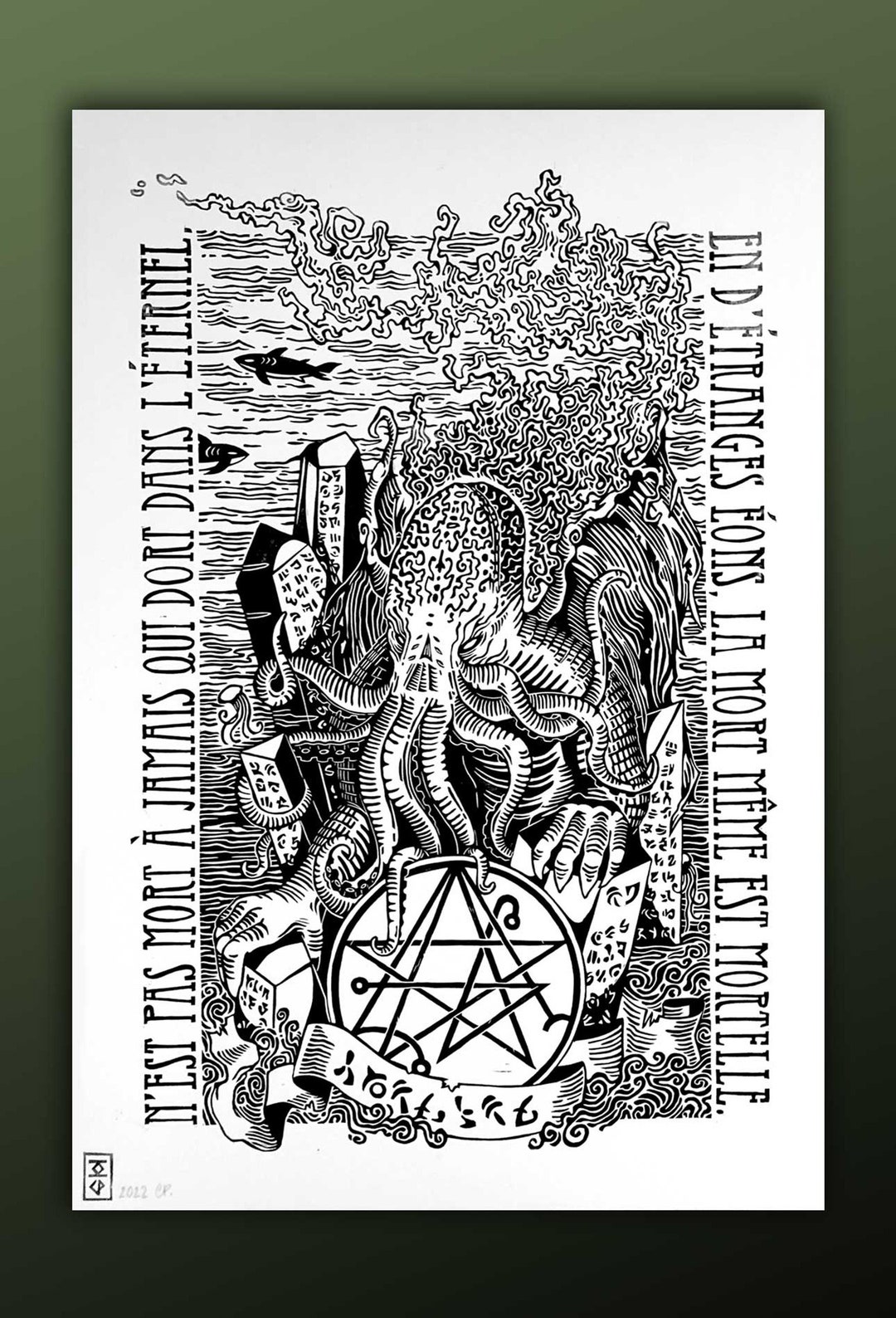 Linocut - Cthulhu - White Paper, Large Format 42 X 64 Cm - Etsy