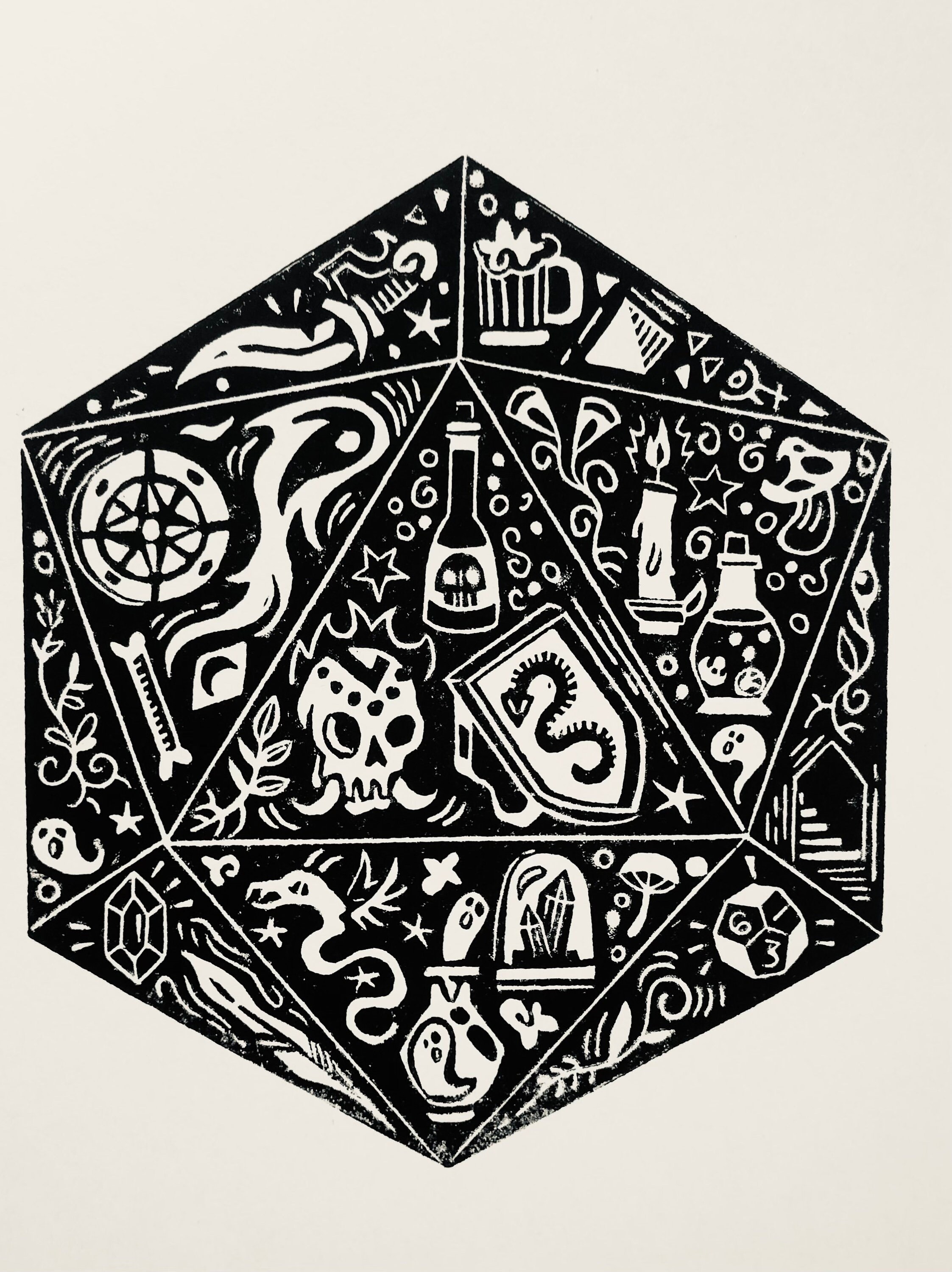 Dnd Dice Set Black and White Linocut Dungeons and Dragons - Etsy