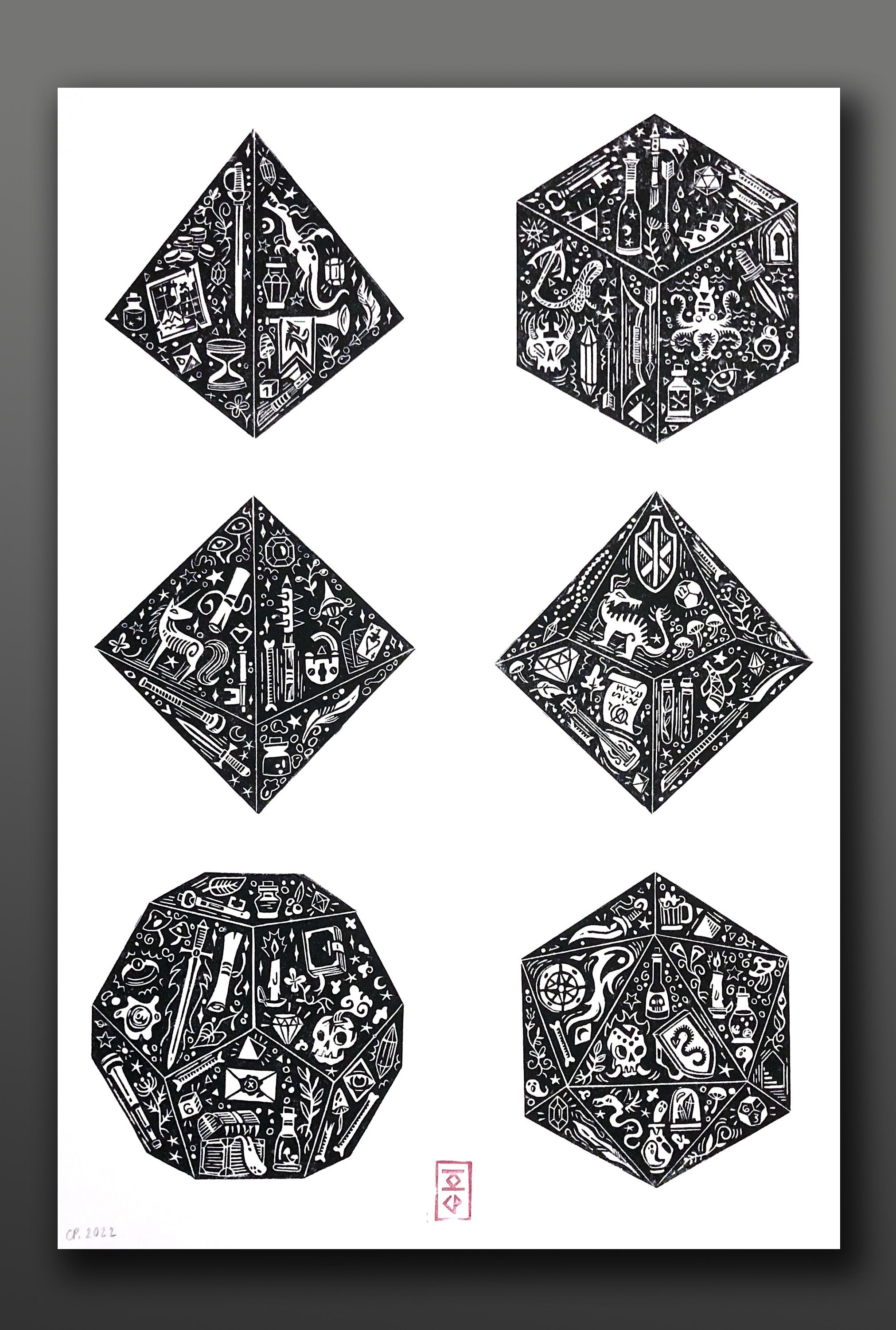 Dnd Dice Set Black and White Linocut Dungeons and Dragons - Etsy