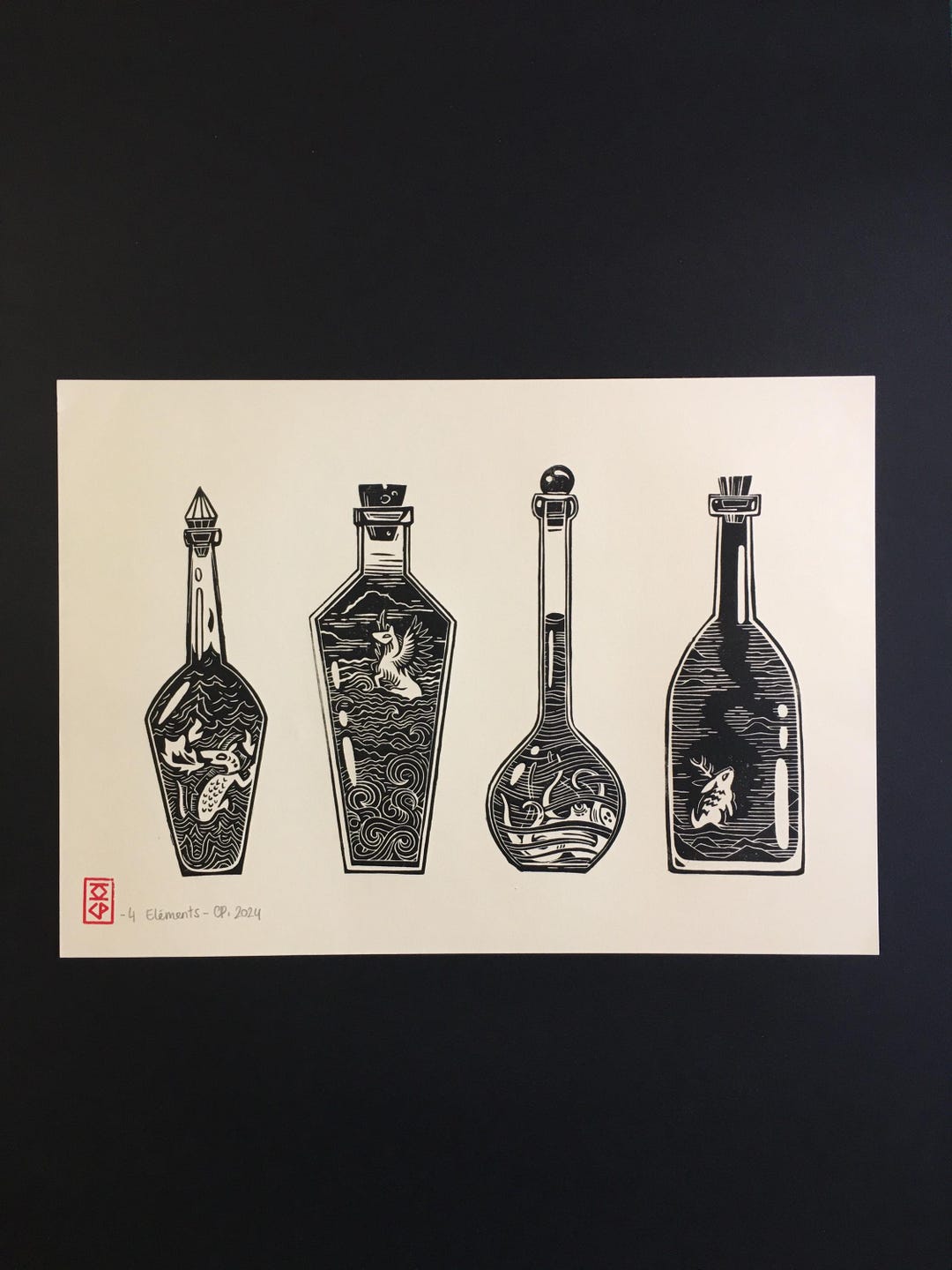 Linocut Potions 4 Elements Ivory Paper, A3 Format - Etsy