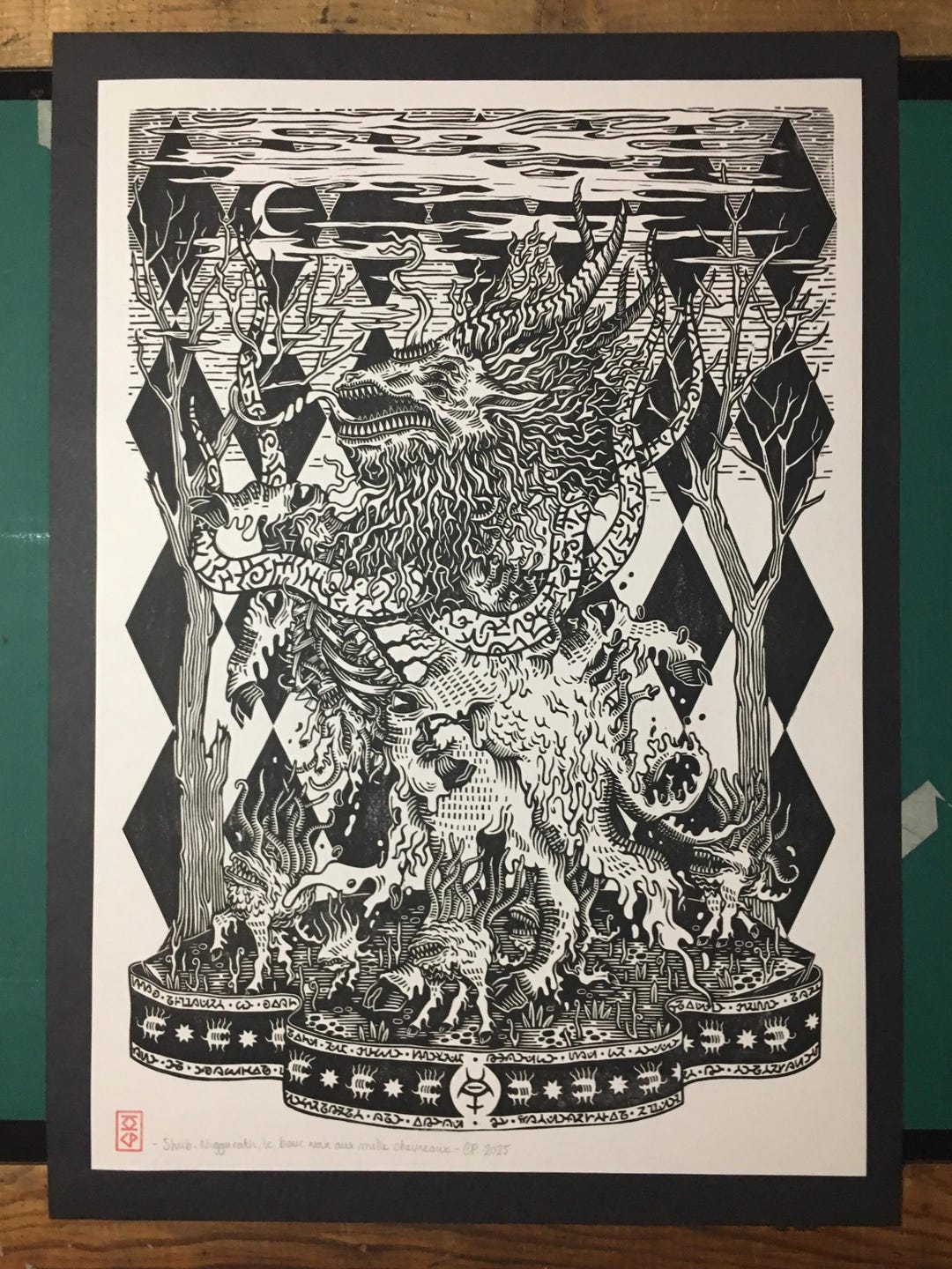 Linocut - Shub Niggurath - White Paper, Large Format 45 X 64 Cm ...