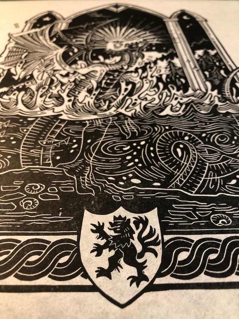 The Wyvern - Medieval Linocut on Rice Paper - Size 38x42 Cm - Etsy