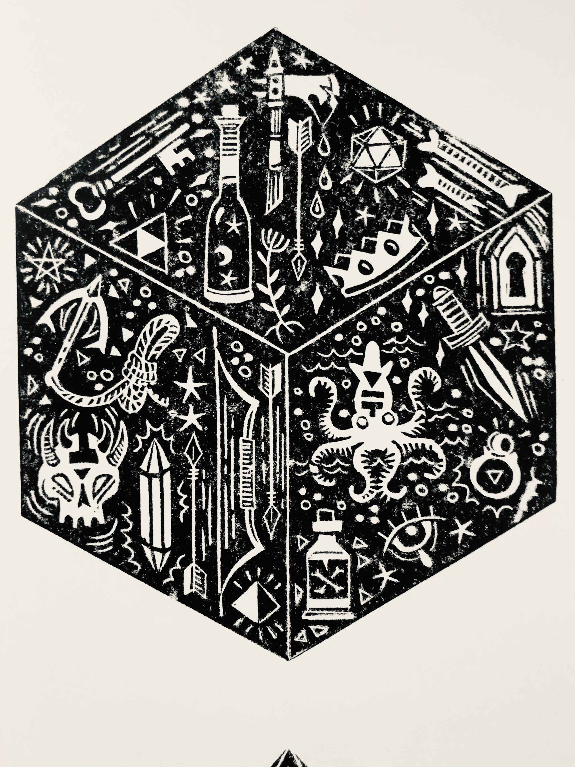 Dnd Dice Set Black and White Linocut Dungeons and Dragons - Etsy