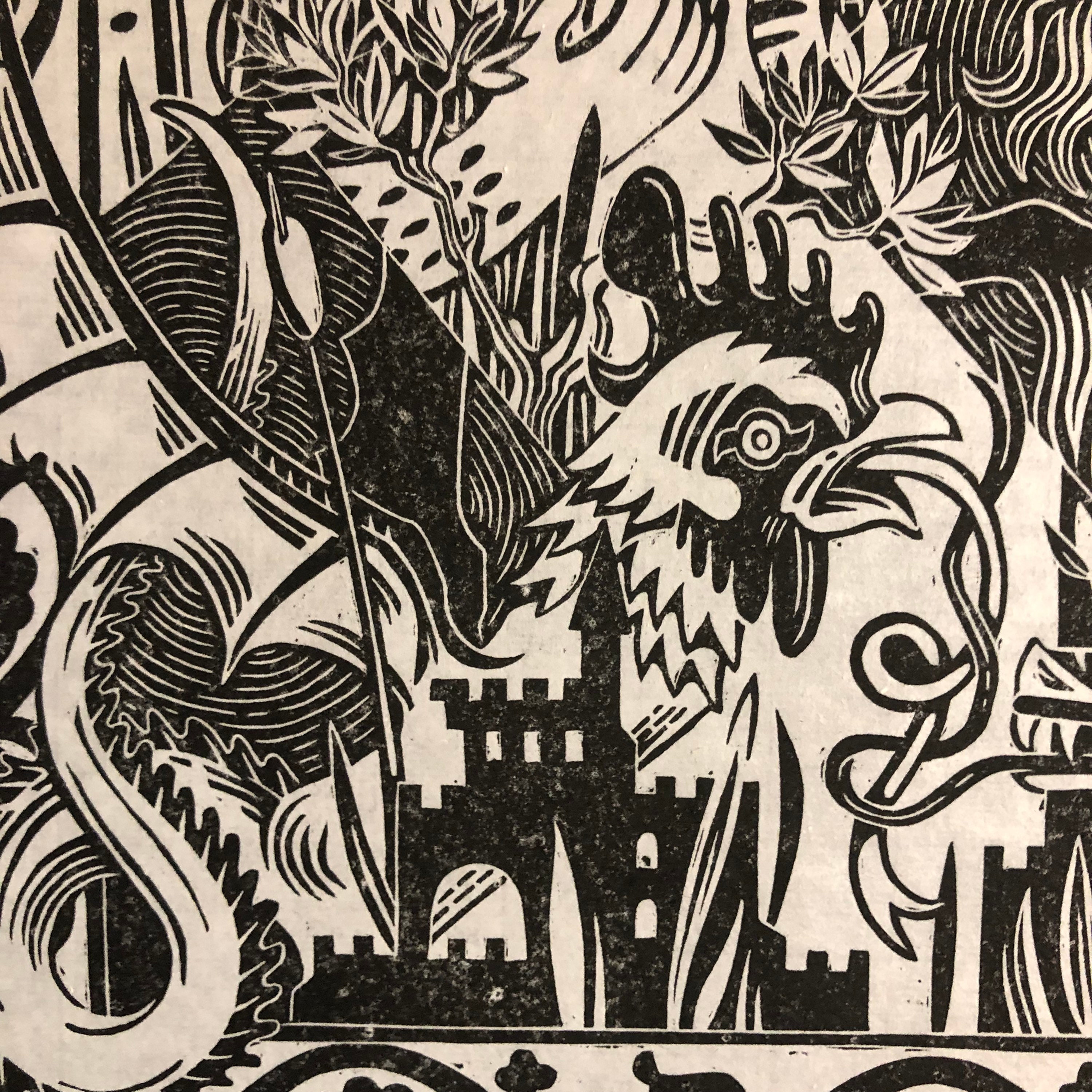 Linocut Medieval Bestiary Large Format 42 X 65 Cm | Etsy