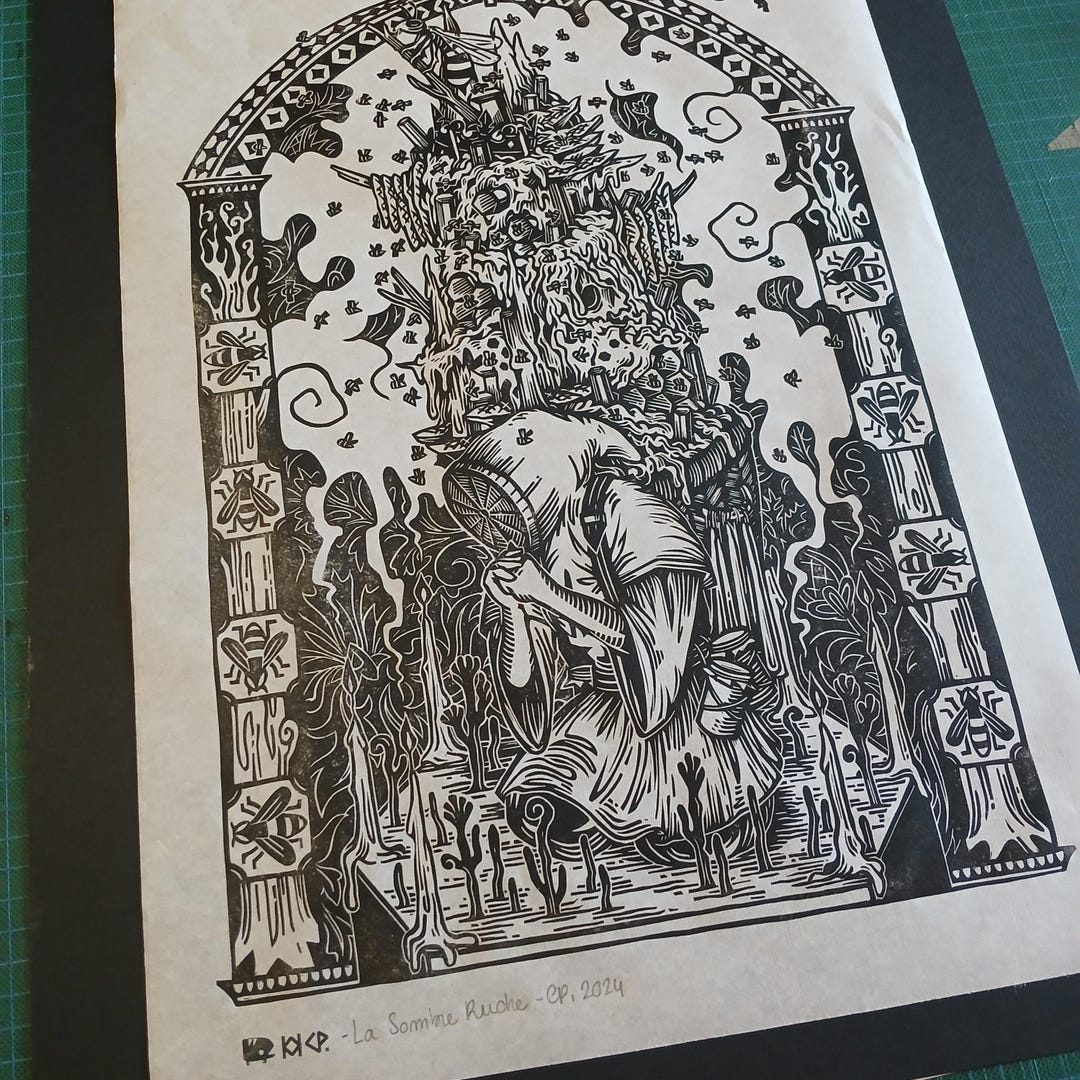 The Dark Hive - Linocut on Rice Paper - 33x46 Cm - Etsy