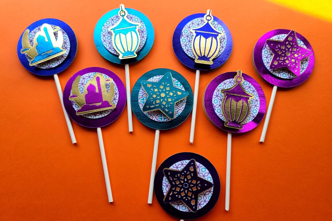Ramadan Cupcake Toppers , Set of 12 Metallic Toppers , Eid Party Table ...