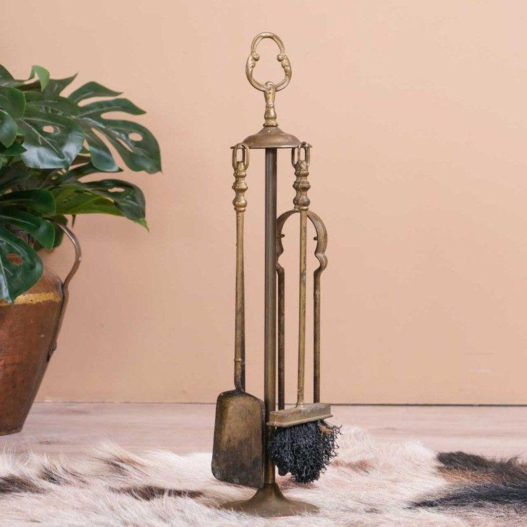 Vintage French Brass Fireplace Set Handmade, Vintage, Antique ...