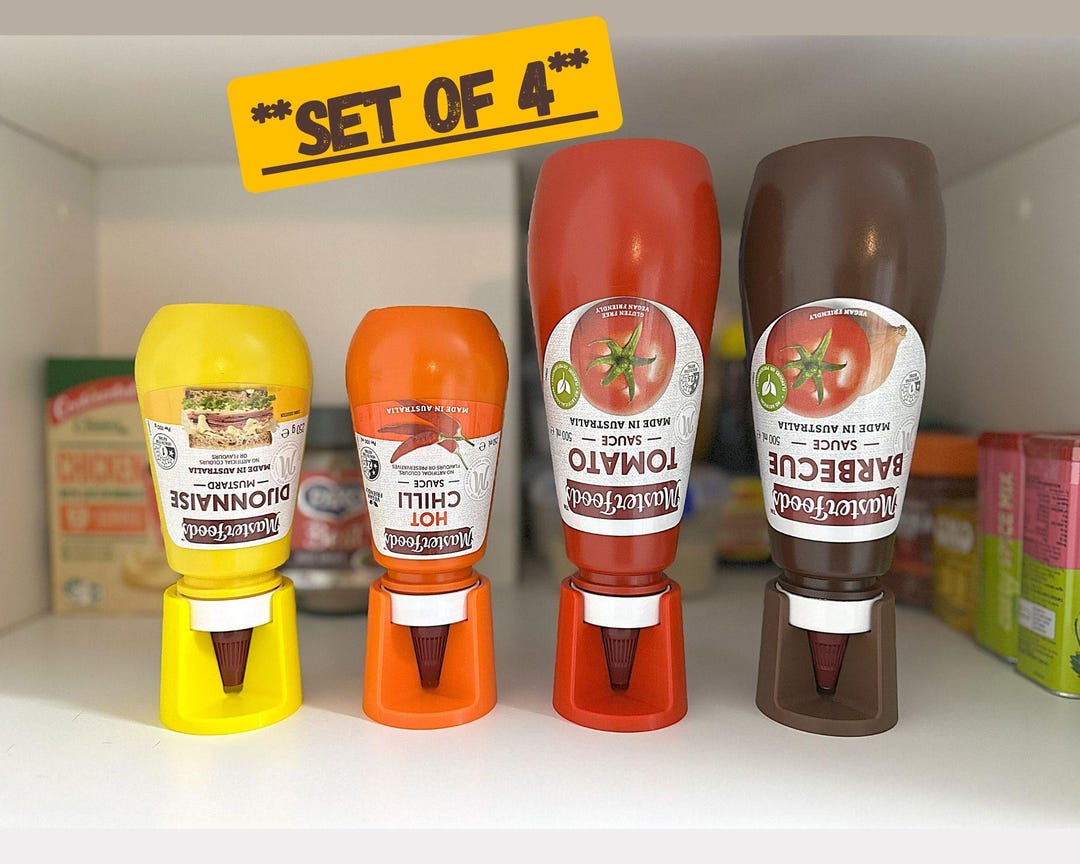 3D Printed Sauce Bottle Holder, Upside Down Condiment Stand, Set of 4 ...