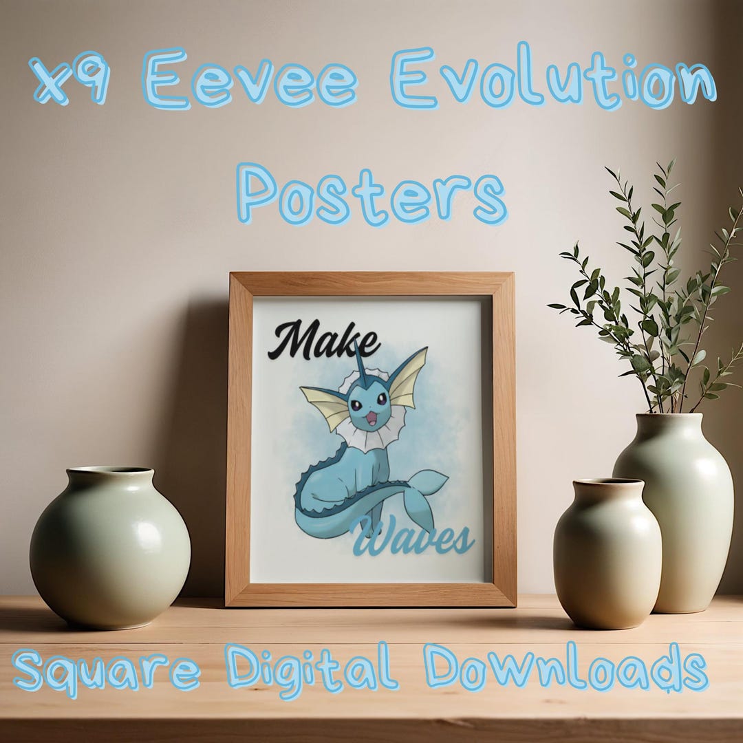Eevee Eeveelutions Poster Set of 9 Motivational Quotes, Pokemon Wall ...