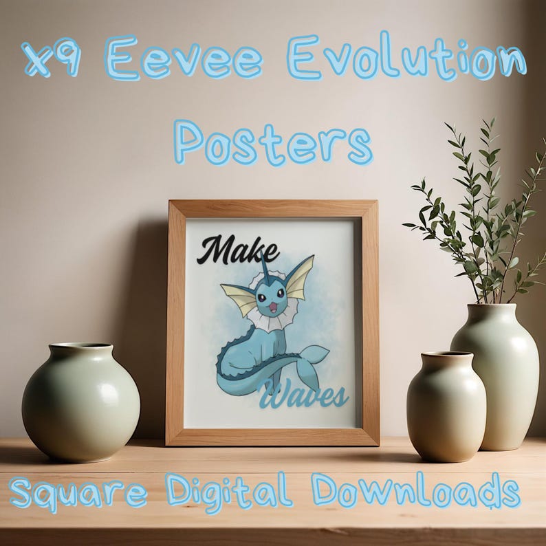 Eevee Eeveelutions Poster Set of 9 Motivational Quotes, Pokemon Wall ...