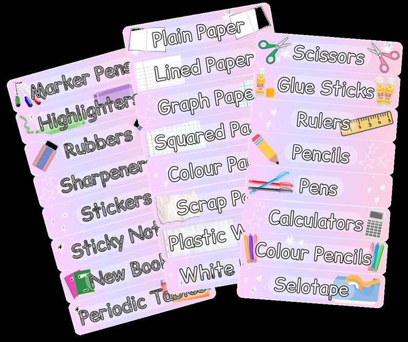 Stationery Drawer Tray Labels Rainbow School Stationary Equipment ...