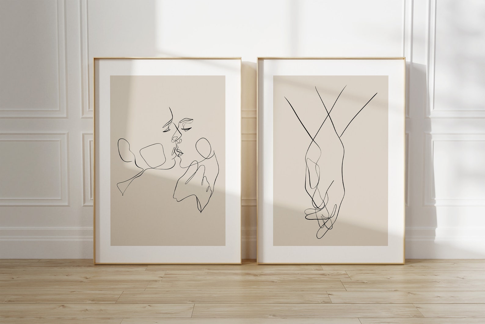 Minimalist Couples Line Art Prints: Beige Bedroom Decor (digital ...