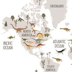 Dinosaur World Map, Children's Map, White Background Colour, Digital ...