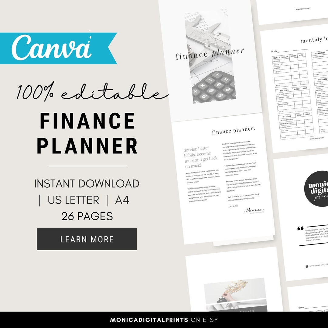 Printable Budget Planner, Finance Planner, Canva Editable PDF A4, US ...
