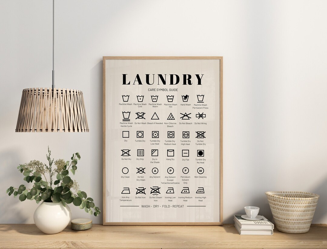 Laundry Care Symbol Guide Printable, Neutral Laundry Room Decor ...