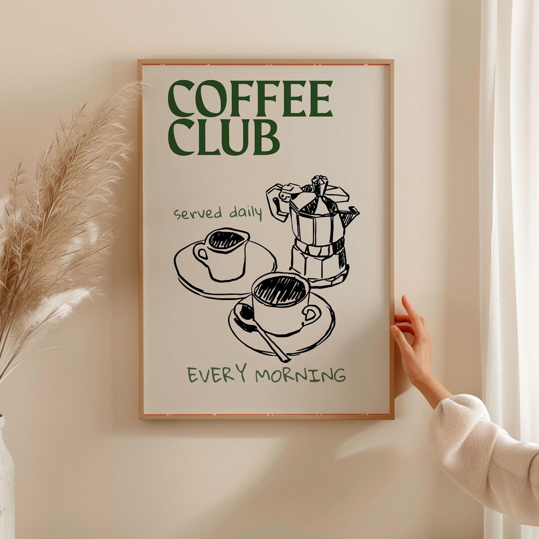 Coffee Club Art Print, Retro Kitchen Cafe Decor (digital Download) - Etsy