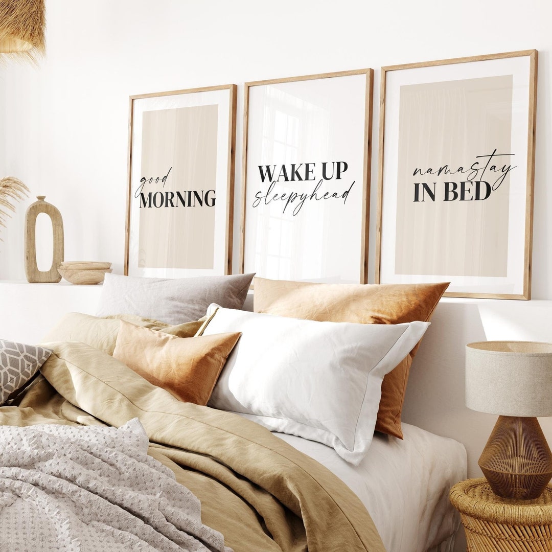 Bedroom Prints Set of 3, Above the Bed Decor, Namastay in Bed, Digital ...