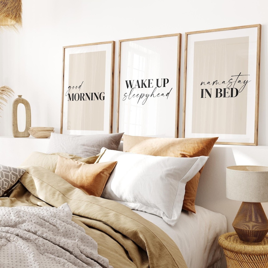 Bedroom Prints Set of 3 Above the Bed Decor Namastay in Bed - Etsy