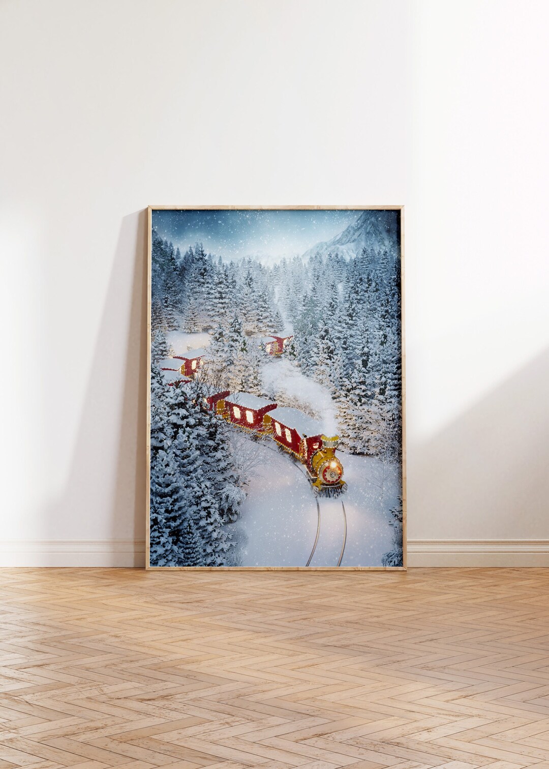 Christmas Train Print, Red Train Wall Art, Holiday Wall Decor Printable ...