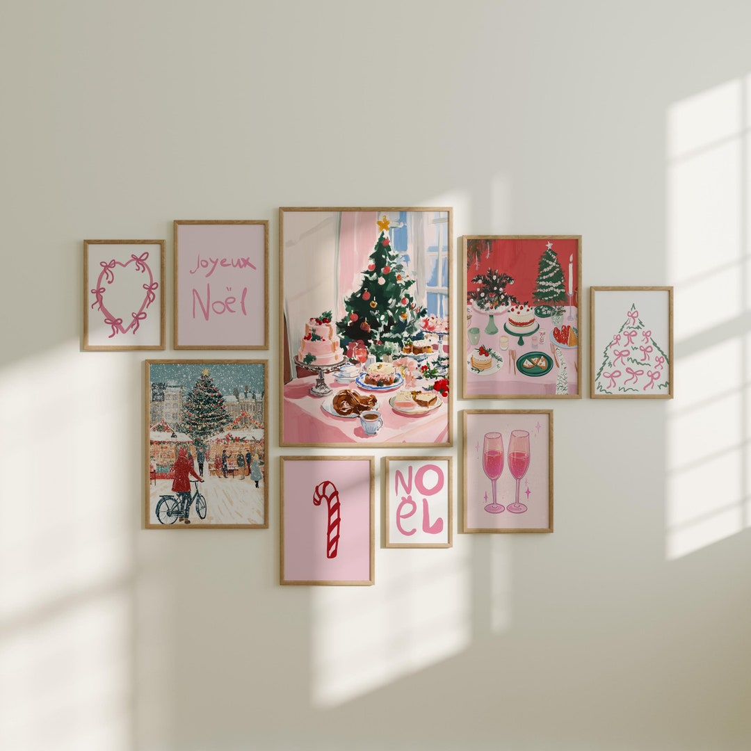Pink Christmas Decor - Christmas Wall Art Set of 9, Girly Christmas ...