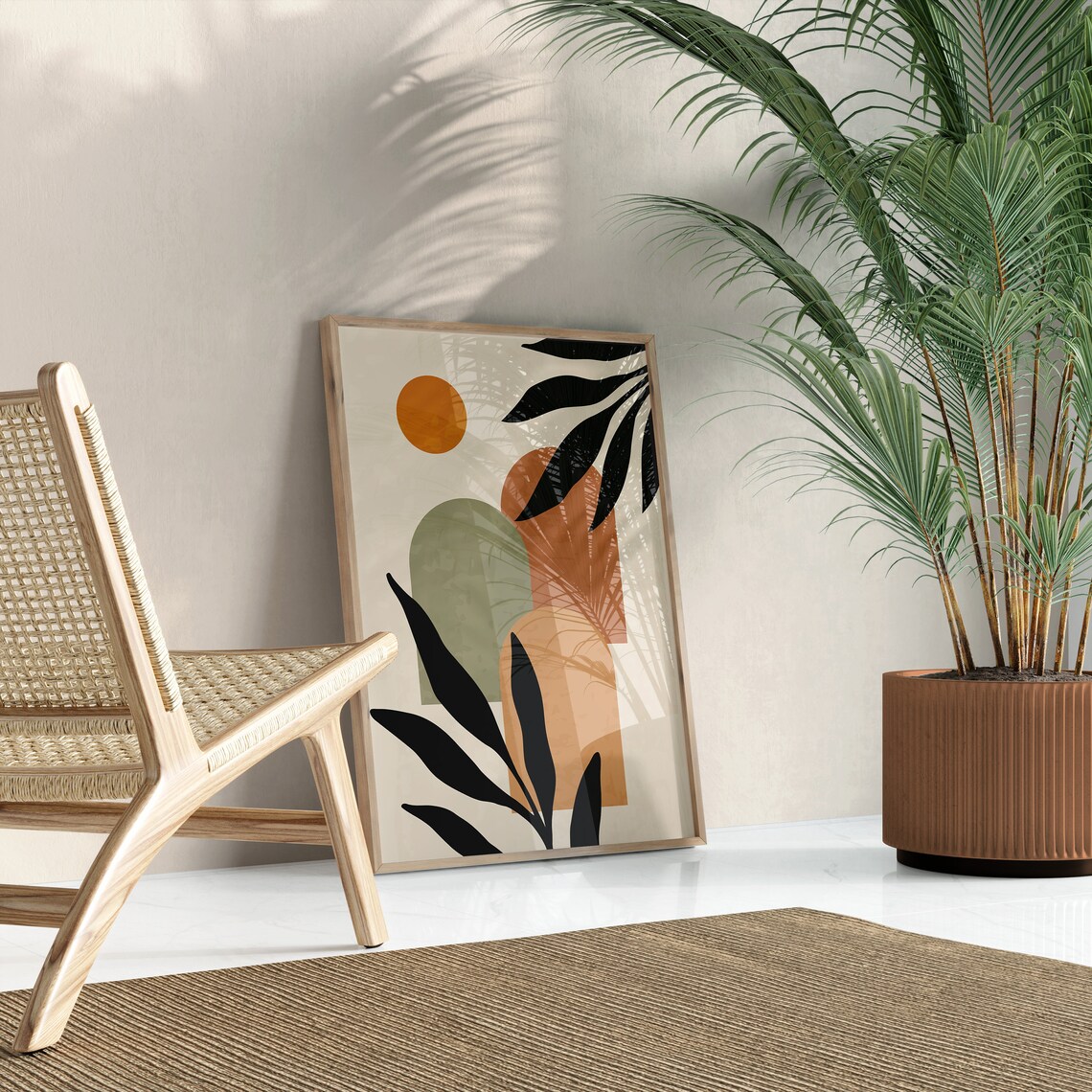Boho Abstract Wall Art Print: Beige, Green, Terracotta (digital ...
