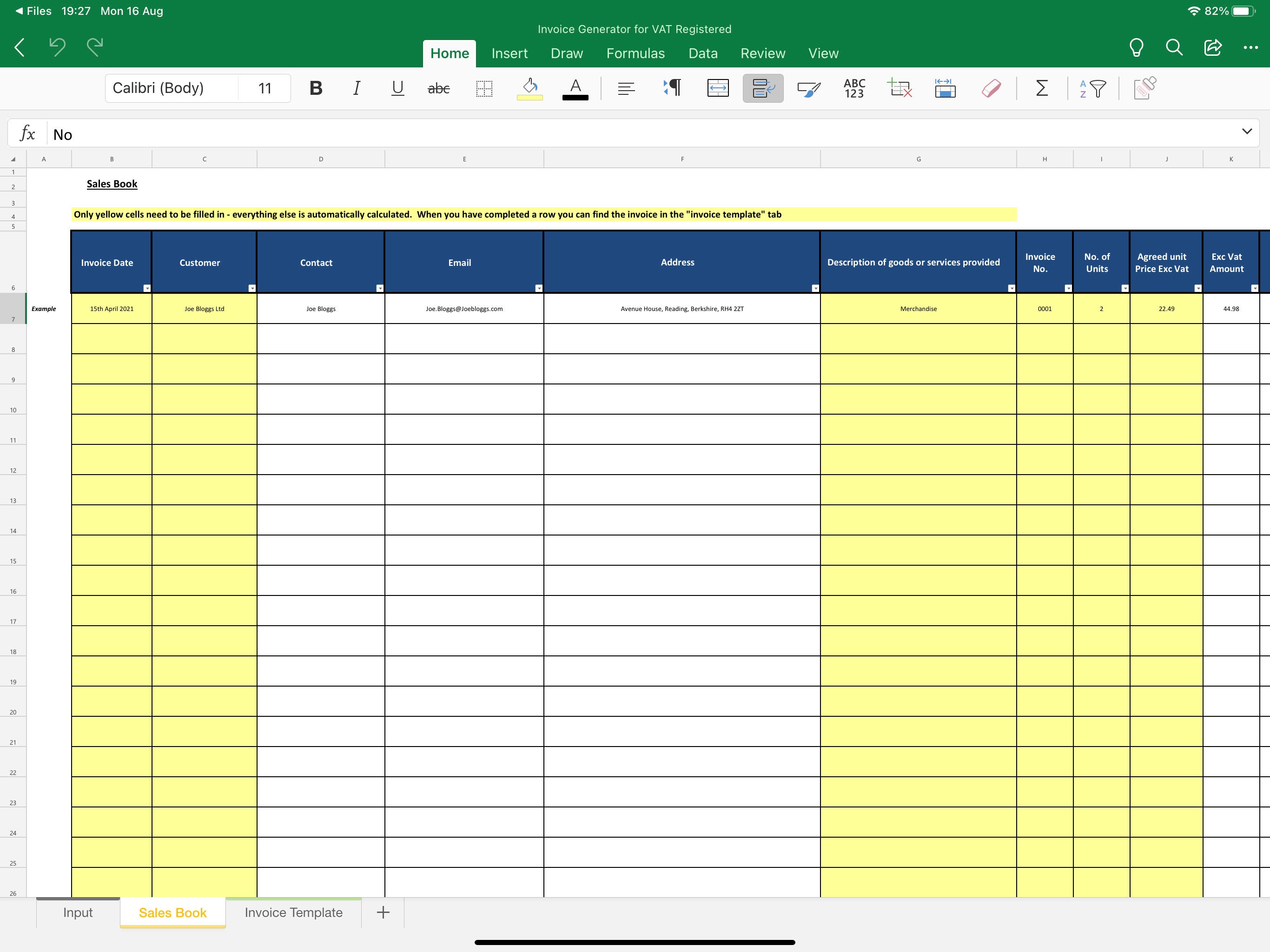 Excel Template for Generating PDF Invoices - VAT Registered - Etsy