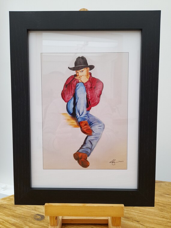 A4 Print of Coloured Pencil Drawing of Garth Brooks/cowboy - Etsy