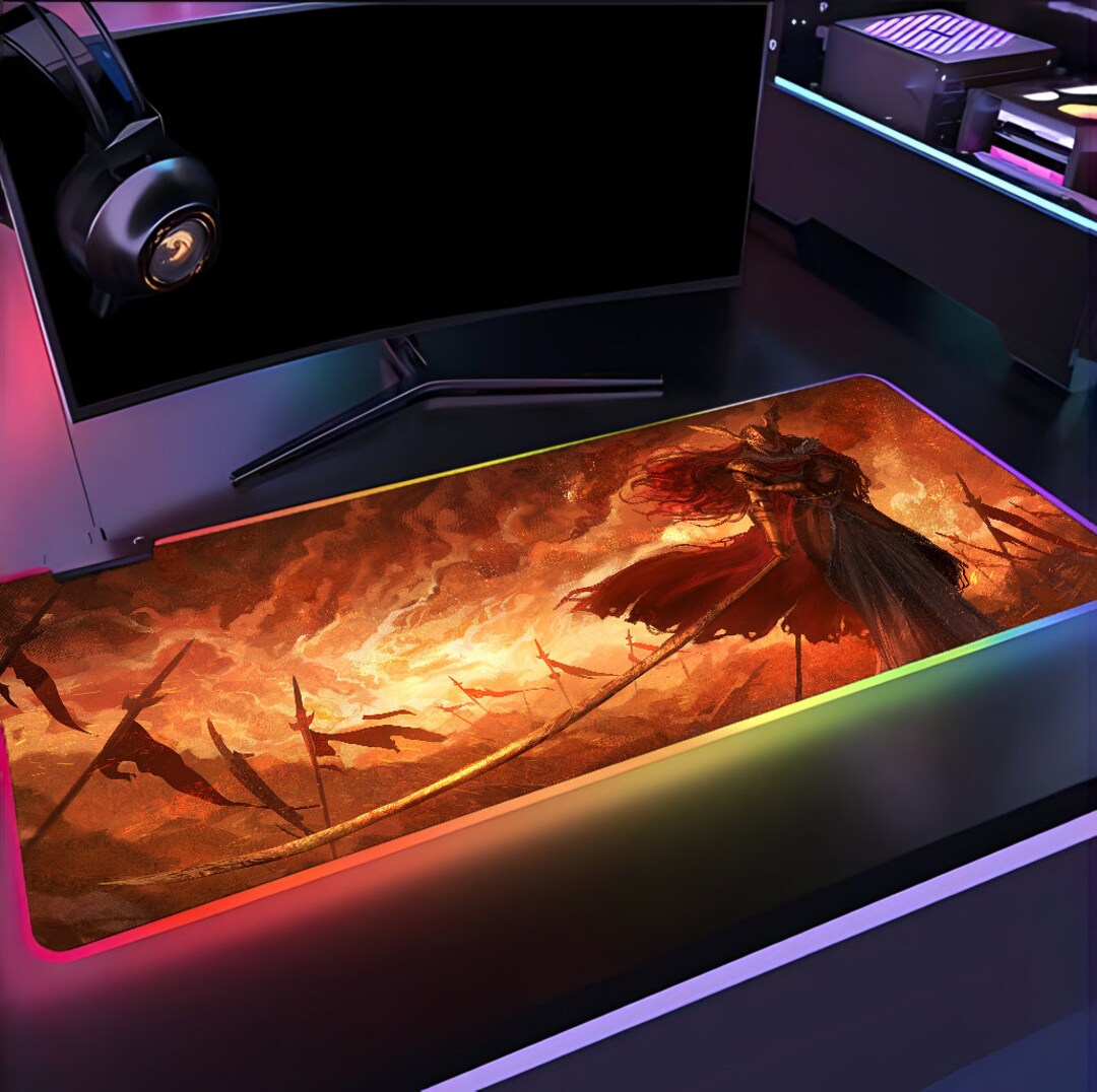 Elden Ring RGB XXL Mouse Pad Light up Your Desk W/ Tarnished, Malenia ...