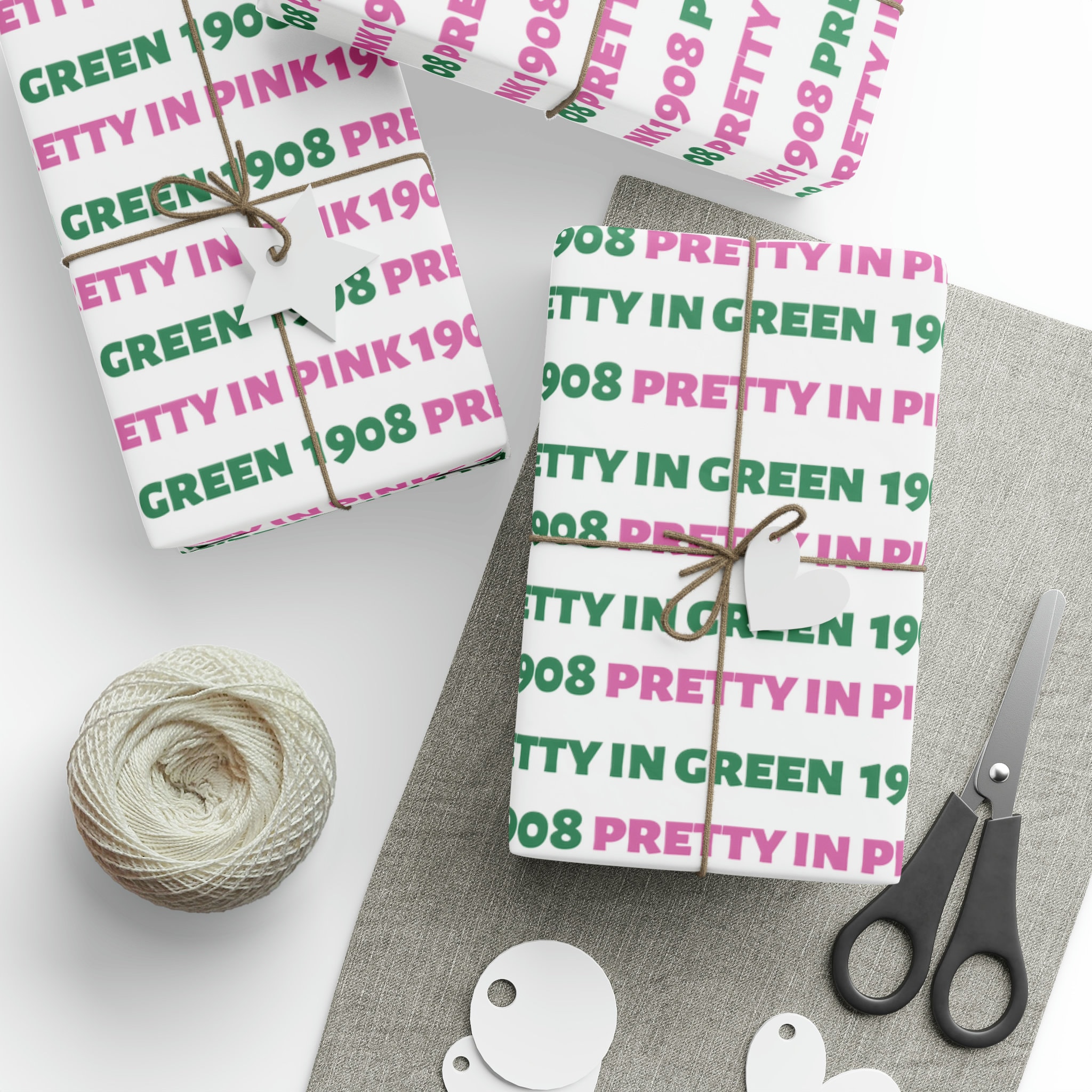 Pink and Green AKA Inspired Small Print Gift Wrapping Paper Roll ...