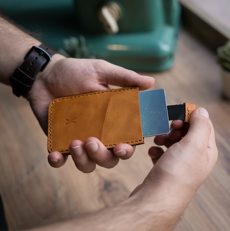 Leather Card Holder With Sliding Mechanism: Minimalist Front Pocket ...