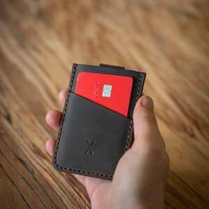 Leather Card Holder With Sliding Mechanism, Minimalist Design - Etsy