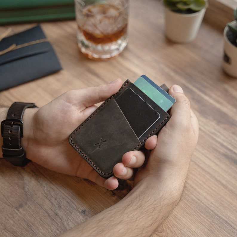 Leather Card Holder With Sliding Mechanism: Minimalist Front Pocket ...