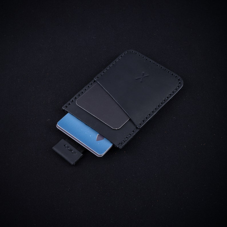 Leather Card Holder With Sliding Mechanism: Minimalist Front Pocket ...
