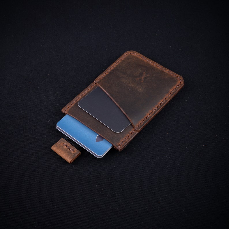 Leather Card Holder With Sliding Mechanism: Minimalist Front Pocket ...