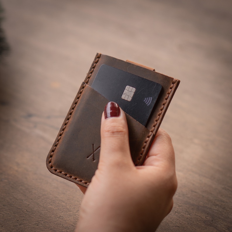 Genuine Leather Slide Card Holder: Minimalist Wallet - Etsy
