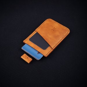 Leather Card Holder With Sliding Mechanism, Minimalist Design - Etsy