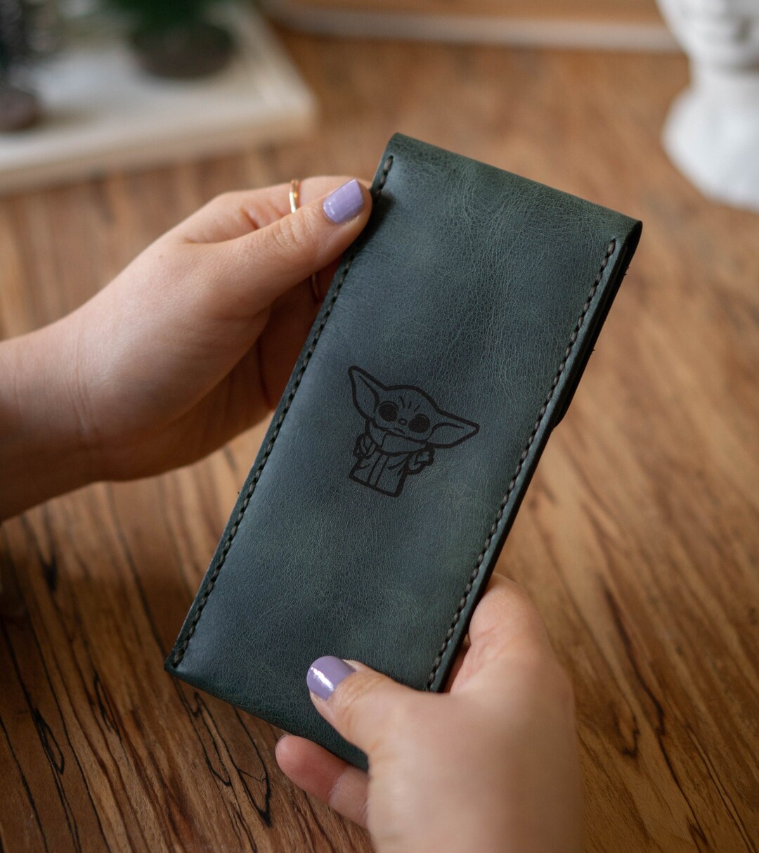 Grogu Leather Pencil Case: Engraved Pen Sleeve, Movie Theme Gift - Etsy