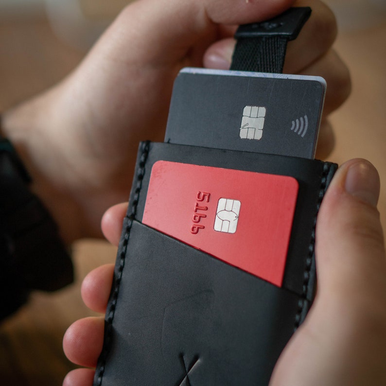 Genuine Leather Card Holder Slide Mechanism Pull Out Card - Etsy