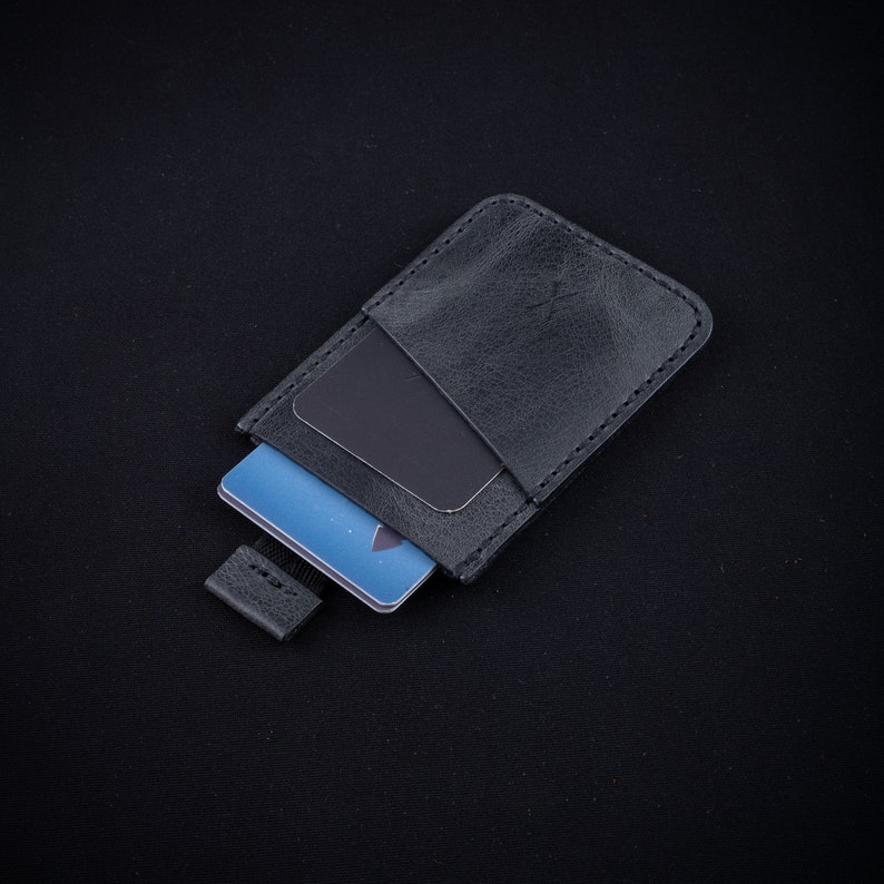 Leather Card Holder With Sliding Mechanism: Minimalist Front Pocket ...