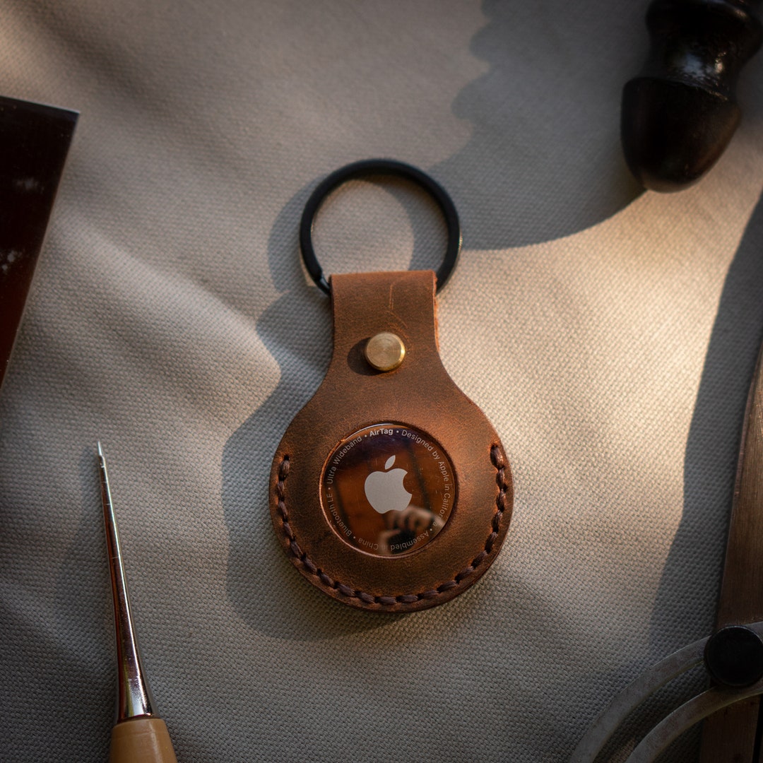 Luxury AirTag Sleeve With Key Ring, Genuine Leather AirTag Holder With ...