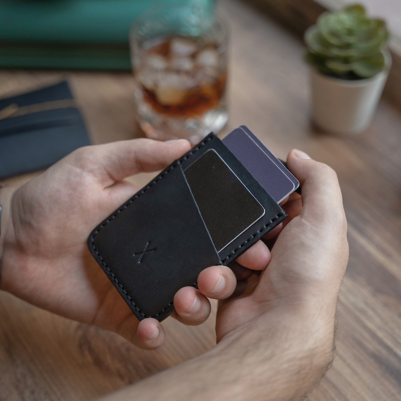 Leather Card Holder With Sliding Mechanism: Minimalist Front Pocket ...