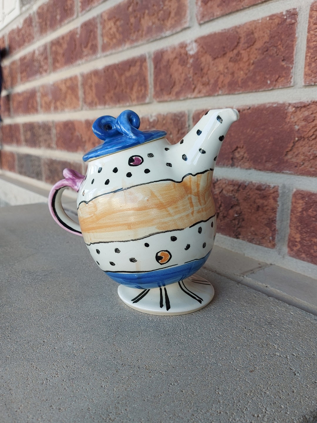 Wonky Pottery Ceramic Teapot Hand Painted - Etsy