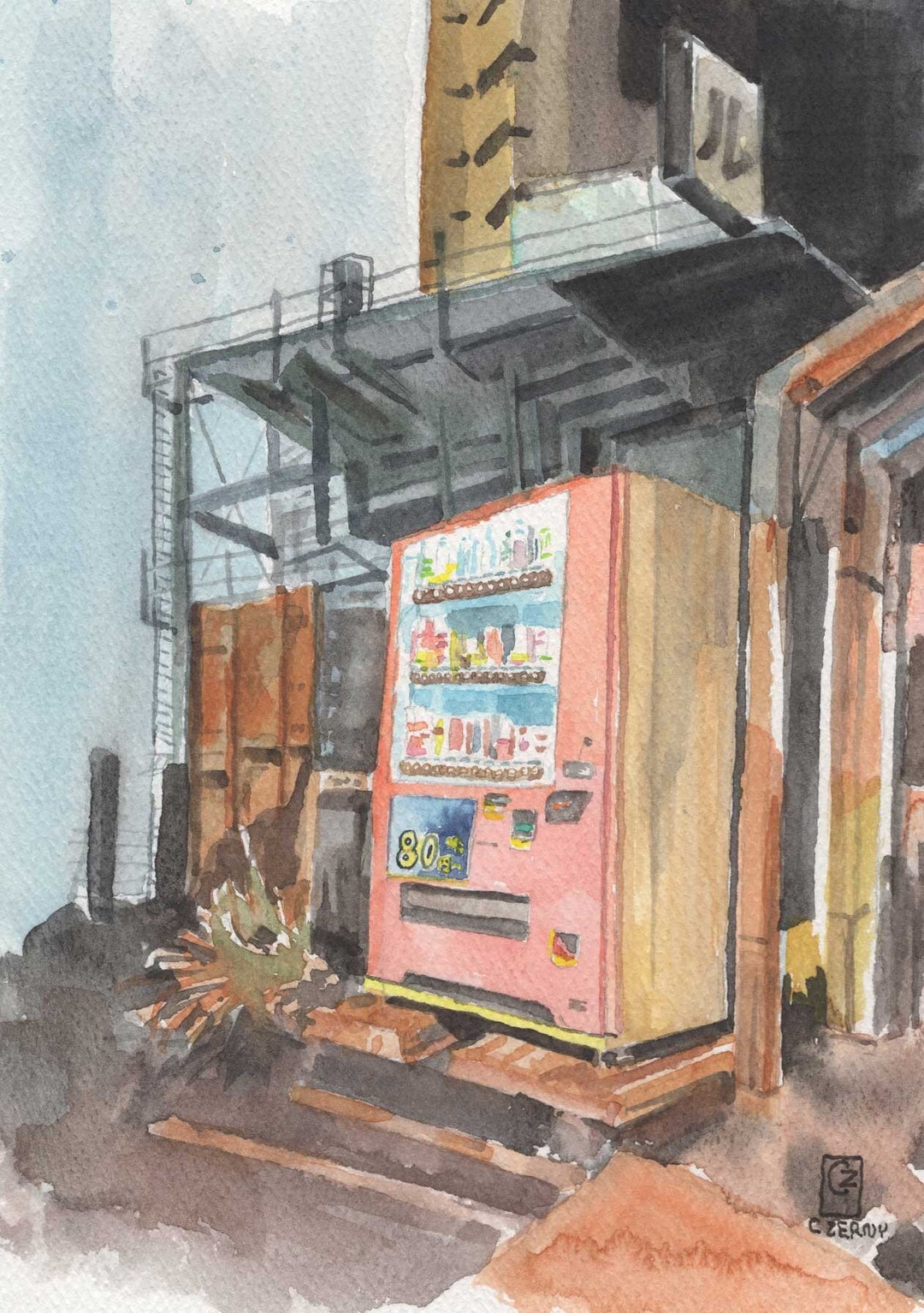 Tokyo Vending Machine Watercolor Plein Air ORIGINAL - Etsy