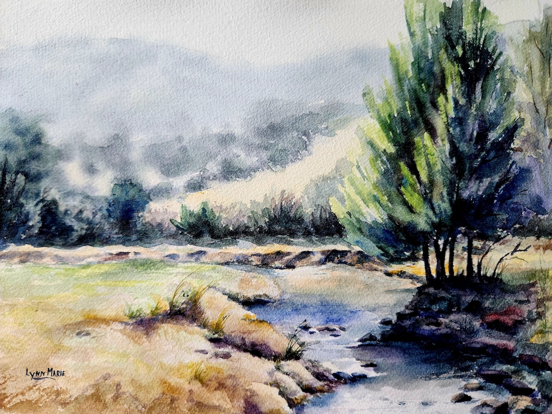 ORIGINAL, Watercolor River Landscape Painting, after the Rains, Medina ...