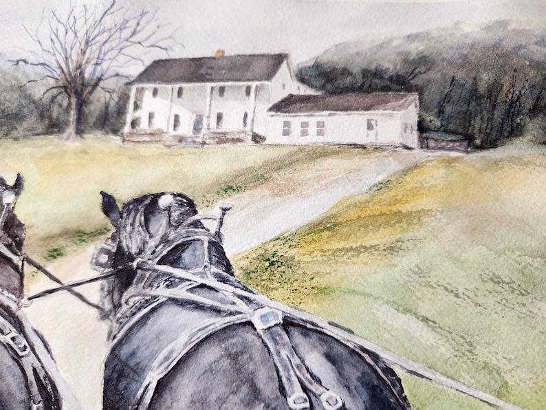 ORIGINAL Percheron Team Watercolor Painting, Draft Horse Team Artwork ...