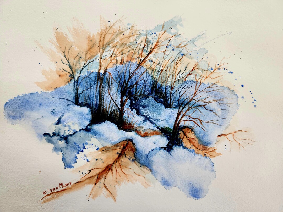 ORIGINAL Expressionist Watercolor Landscape Painting, Vivid Winter Snow ...