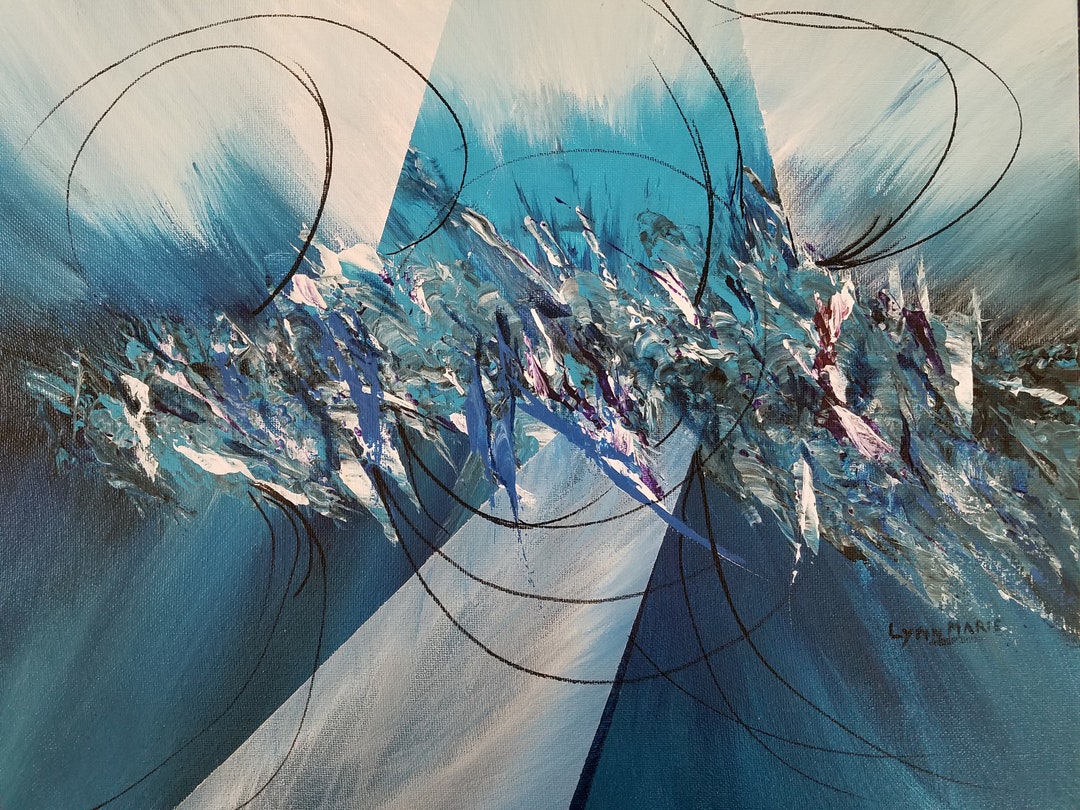 ORIGINAL Moody Blue Abstract Painting on Canvas- Destiny of Life's Path ...