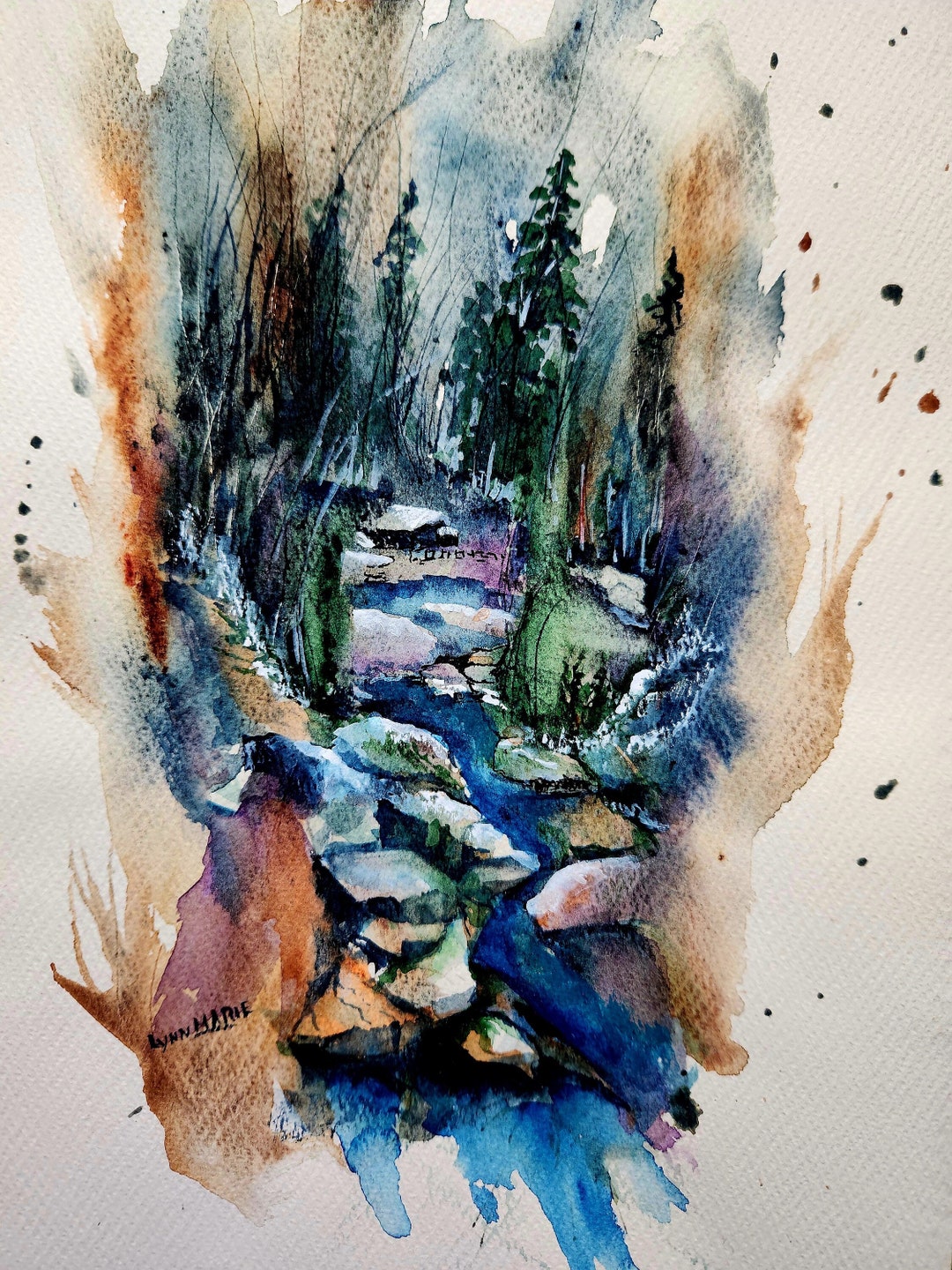 Original Cabin Watercolor Painting, Woodland River Landscape, 10x15" - Etsy